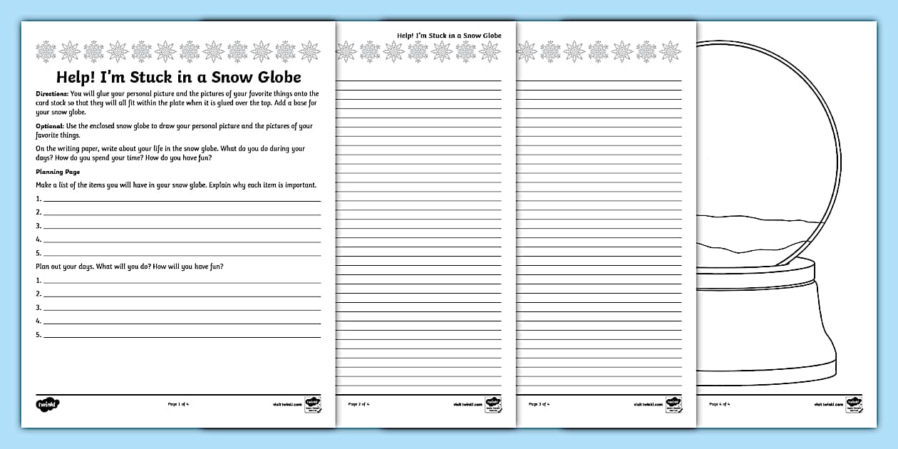 Eighth Grade Help! I'm Stuck in a Snow Globe Writing Worksheet