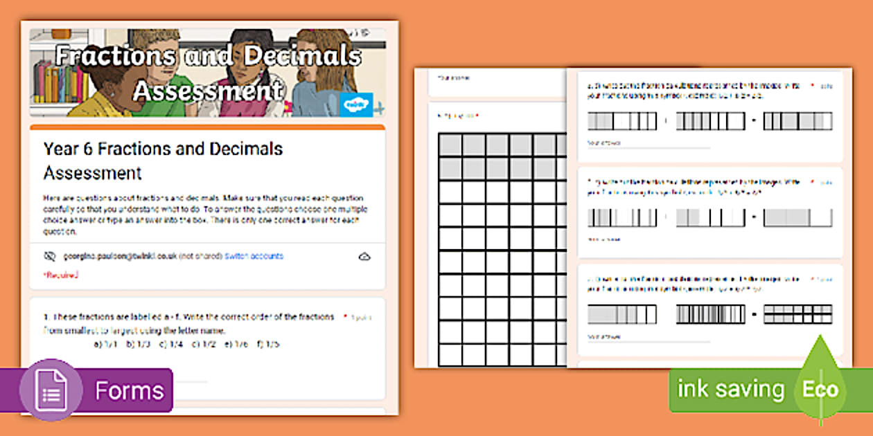 Year 6 Fractions and Decimals Assessment Google Form