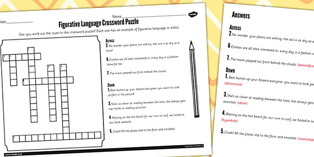 Figurative Language Crossword | KS2 Primary Resources