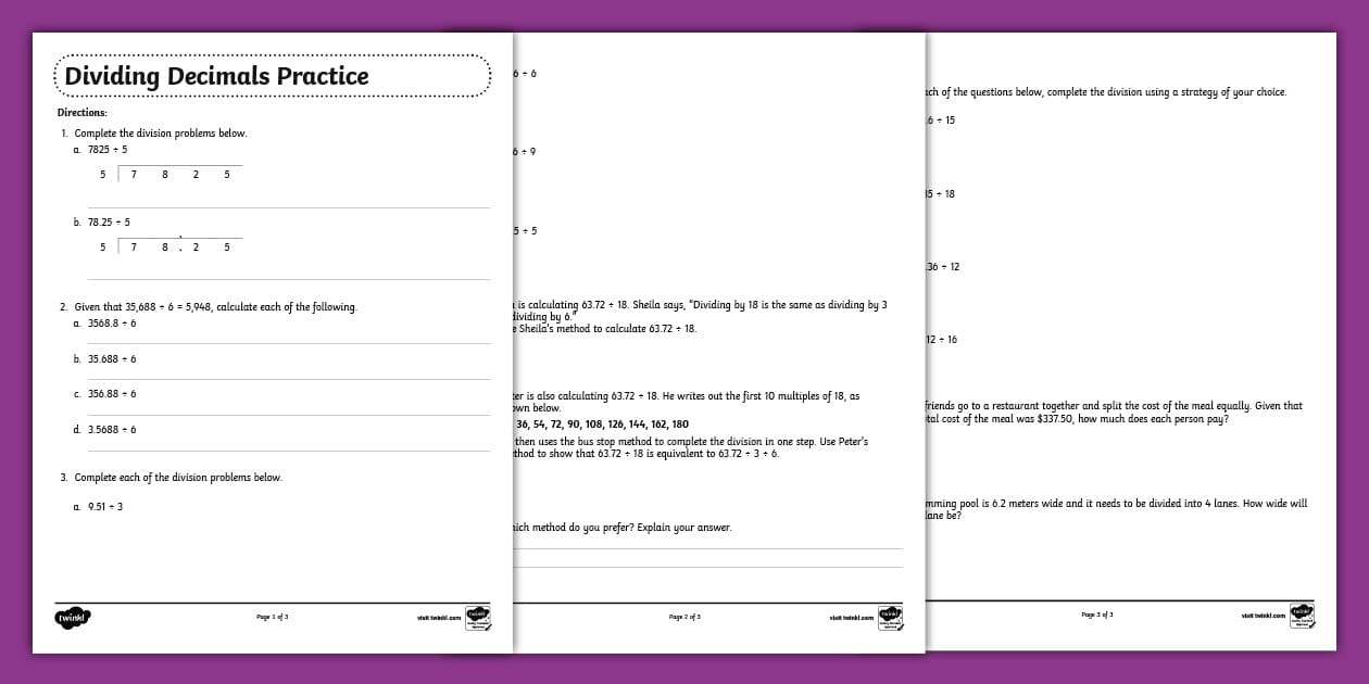 Seventh Grade Dividing Decimals Practice (Teacher-Made)