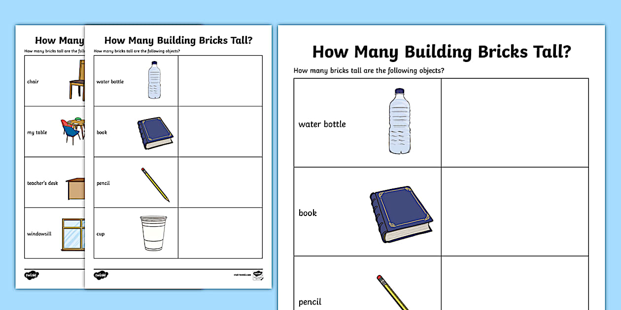 Editable How Many Building Bricks Tall? Worksheet - Twinkl