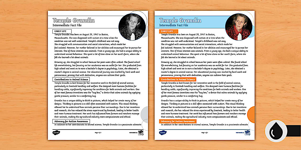 Temple Grandin Intermediate Fact File (l'enseignant a fait)