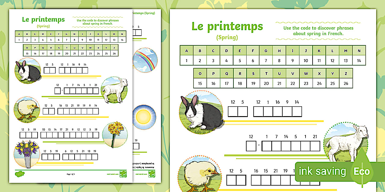 👉 French: Spring Codebreaker Activity Sheet - Twinkl