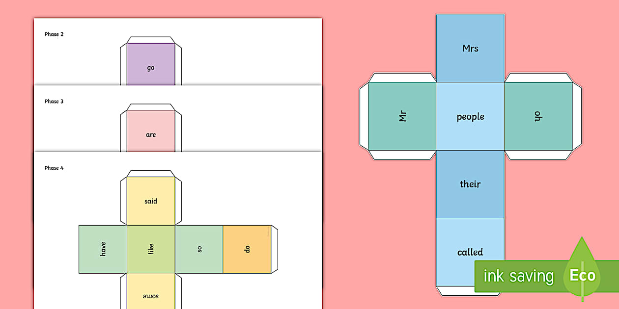 Phase 2, 3, 4 and 5 Tricky Words Dice Net - Phase 3 tricky words ...