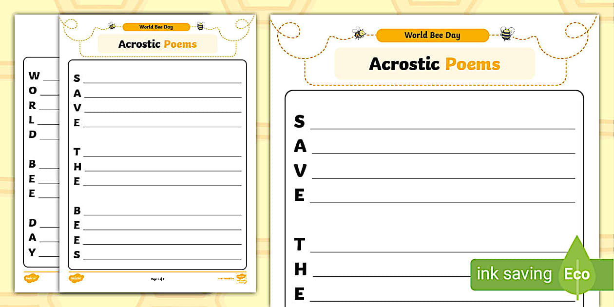 World Bee Day Acrostic Poems (Teacher-Made) - Twinkl