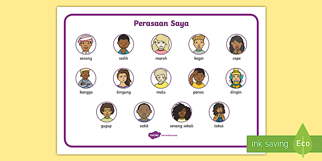 Indonesian Feelings and Emotions Word Mat