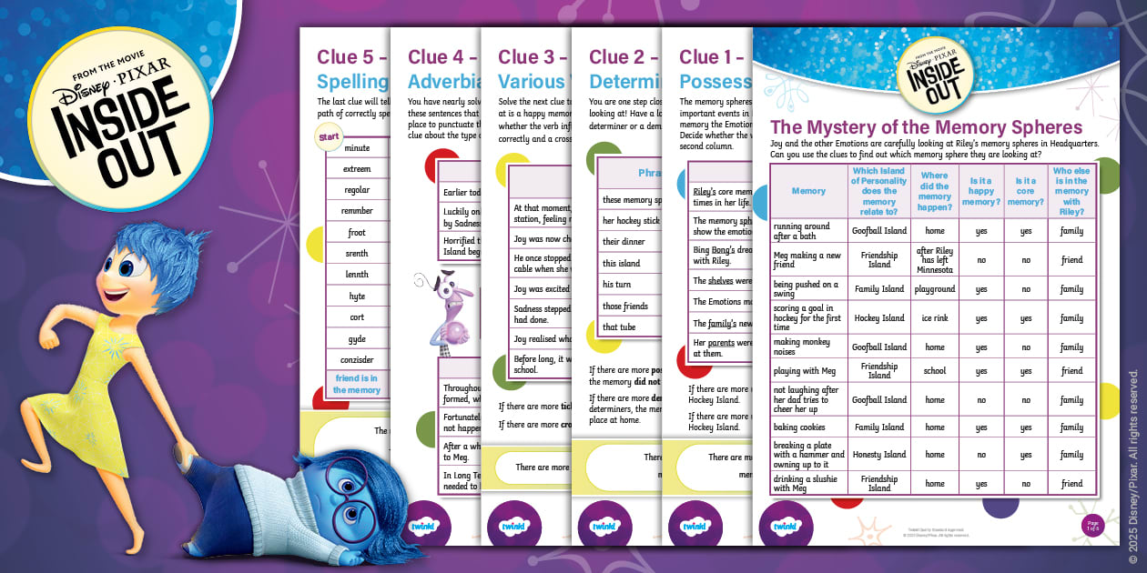 Disney's Inside Out Spelling, Punctuation & Grammar Activity