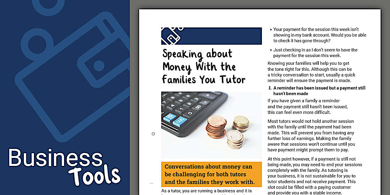 Speaking about Money With the Families You Tutor Info Sheet