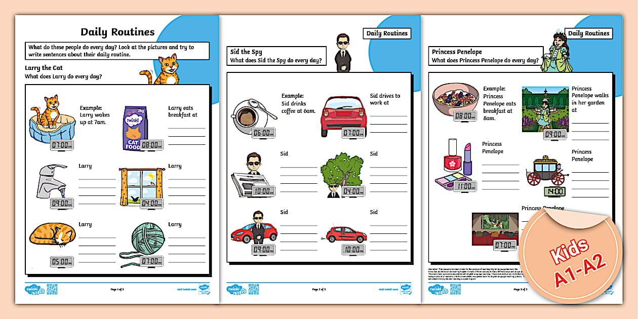 ESL Daily Routines Worksheet | ESL Activities | Twinkl