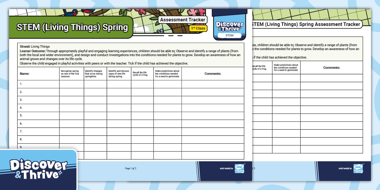 STEM (Living Things) Spring Assessment Tracker (1st Class)
