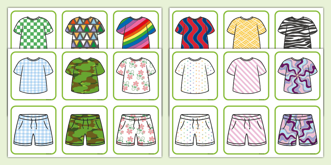 T-shirt and Shorts Pattern Matching Cards (teacher made)