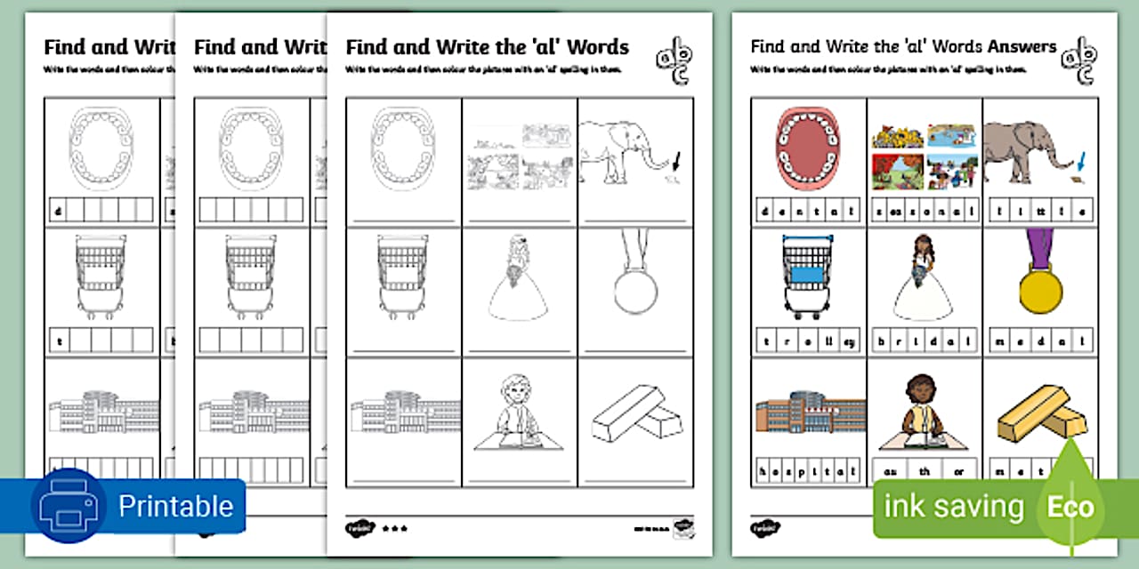 Find and Write the al Words Differentiated Activity Sheets