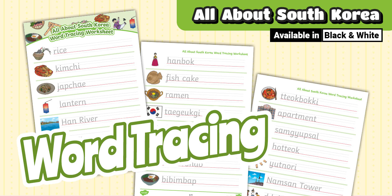 대한민국의 모든 것 영어 단어 따라쓰기 학습지 All About South Korea English Word Tracing
