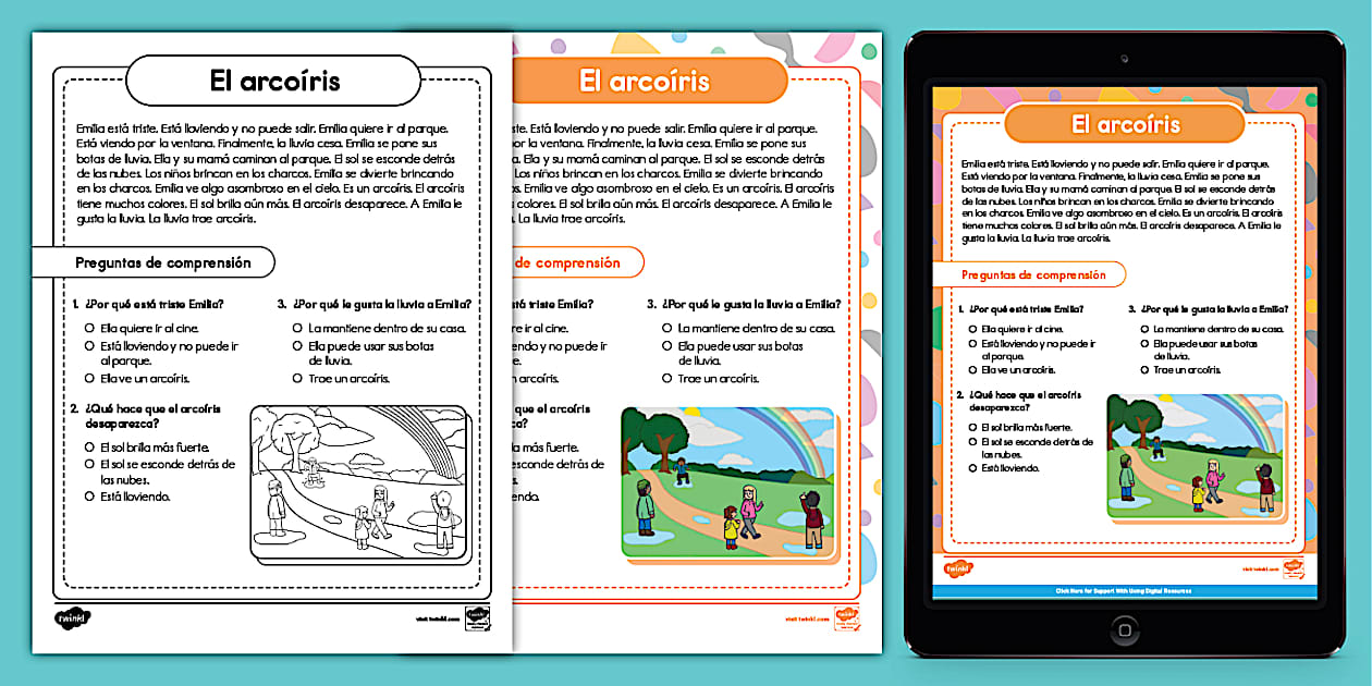 Actividad de comprensión de lectura para kindergarten: El arcoiris