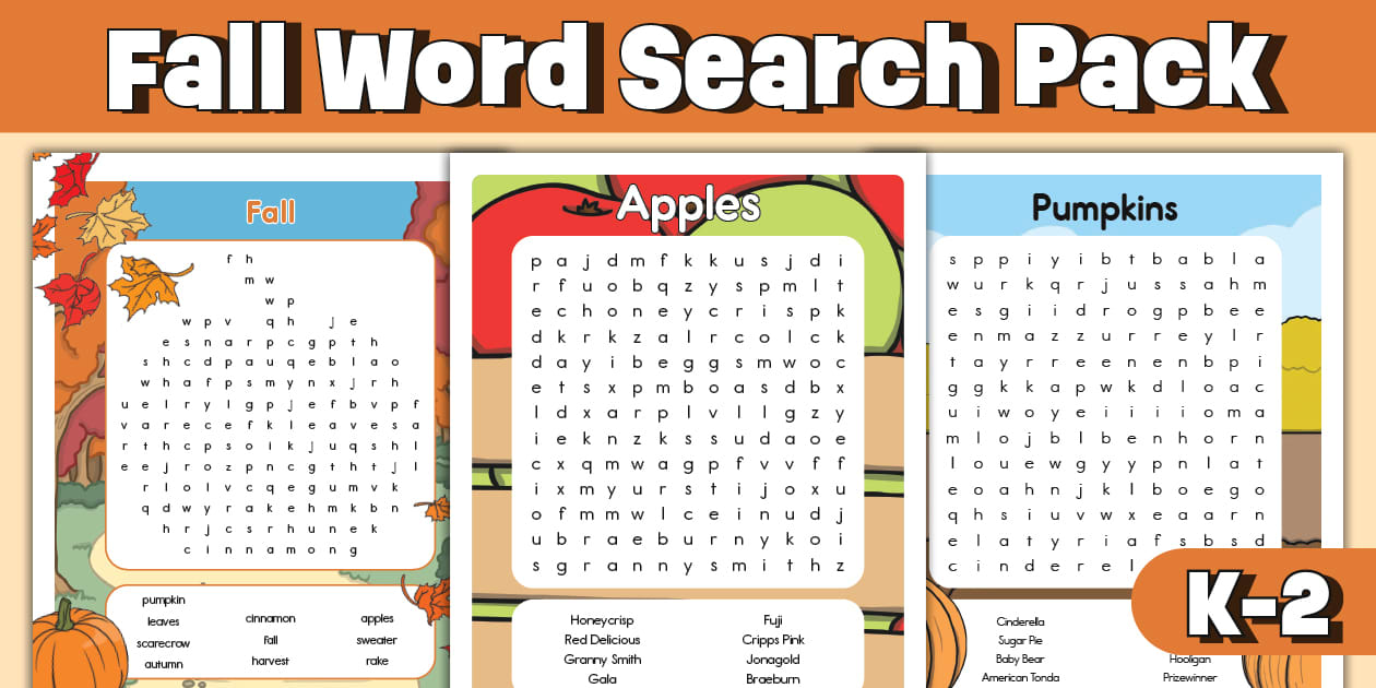 Fall Word Search Pack for K-2nd Grade