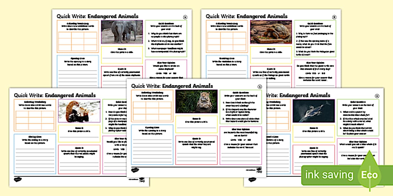 Editable KS2 Endangered Animals Quick Write Activity Mat Pack