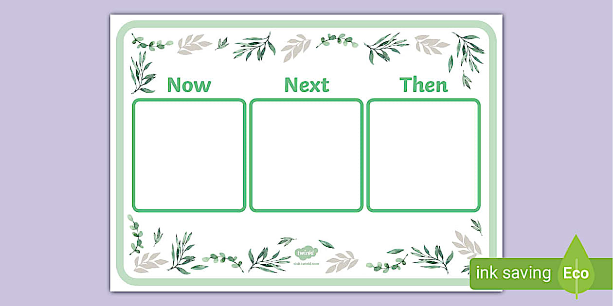 Editable Botanical Themed Now Next Then Visual Aid - Twinkl