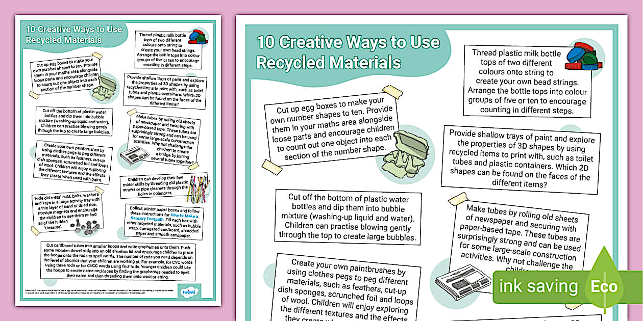 10 Creative Ways to Use Recycled Materials (teacher made)