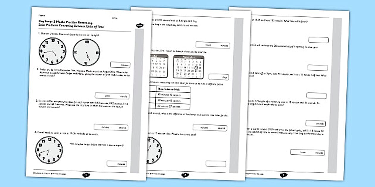 Reasoning Questions Year 6 - Units of Time Conversions