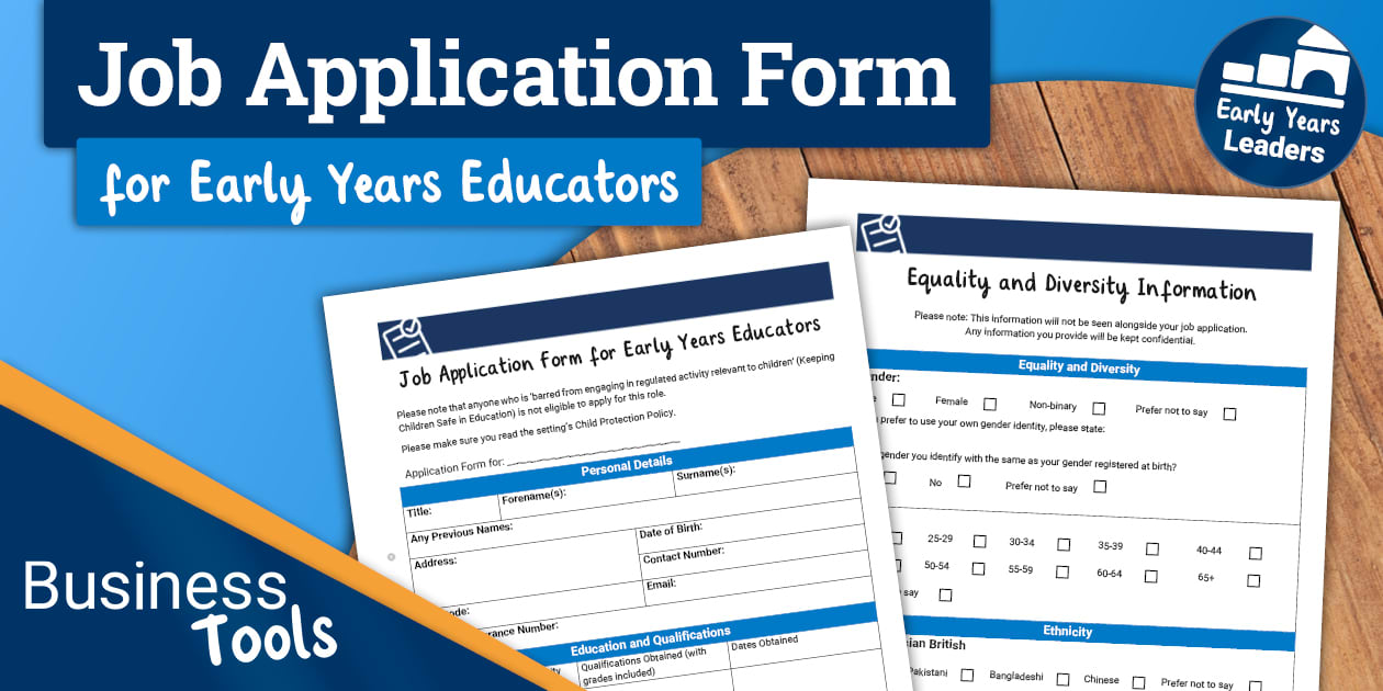 Job Application Form for Early Years Educators
