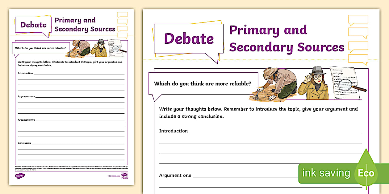 Primary and Secondary Sources Debate Writing Frame - Twinkl