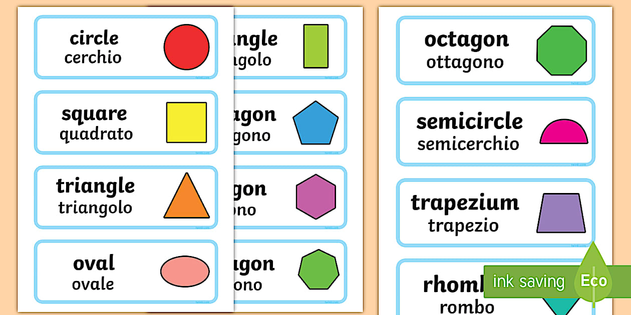 2D Shape Word Cards English/Italian - 2D Shape Word Cards