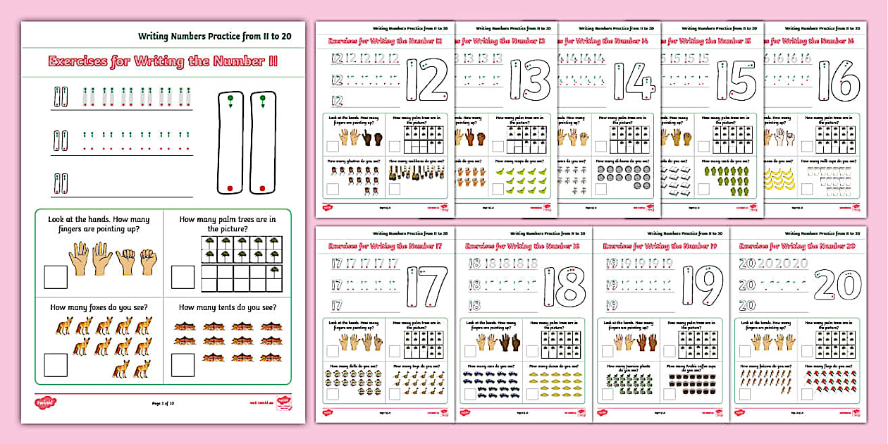 Writing Numbers Practice from 11 to 20 (teacher made)