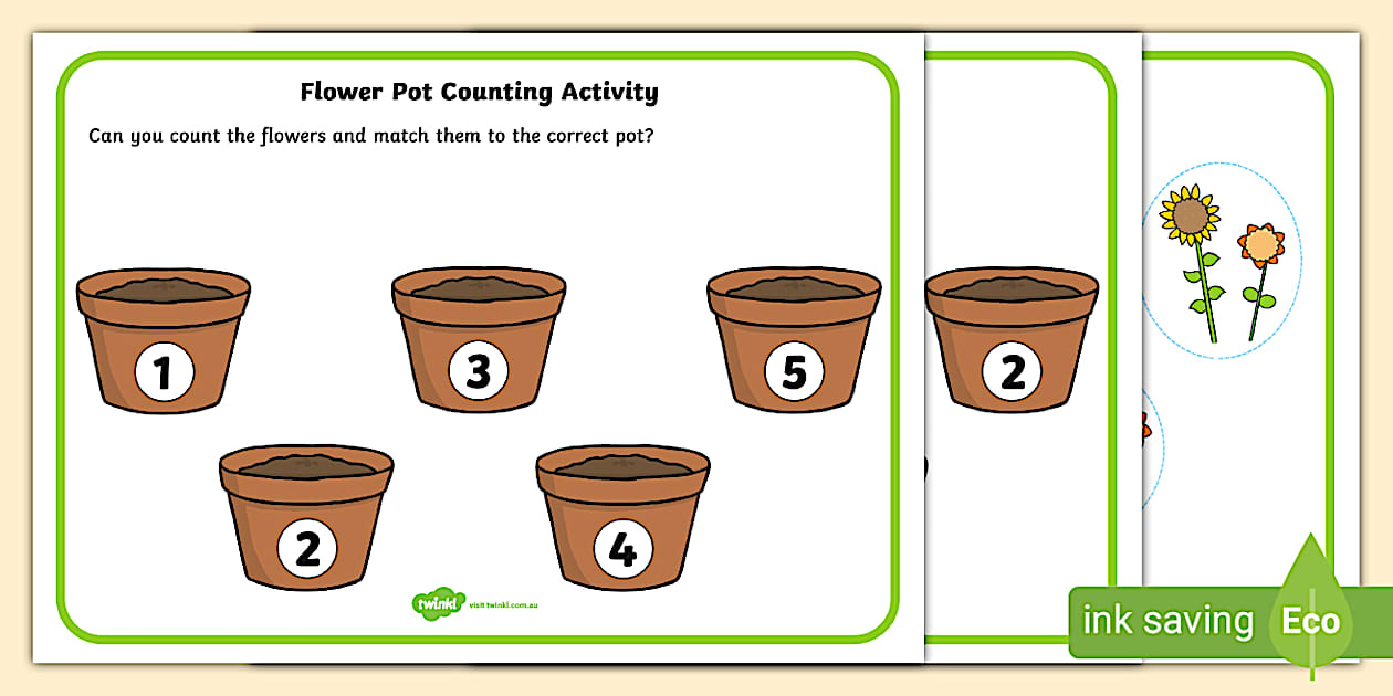 Dyslexic Flower Pot Counting Cut and Stick Activity - Twinkl