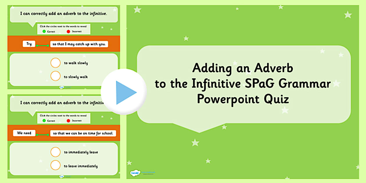 Adding an Adverb to the Infinitive SPaG Grammar PowerPoint Quiz