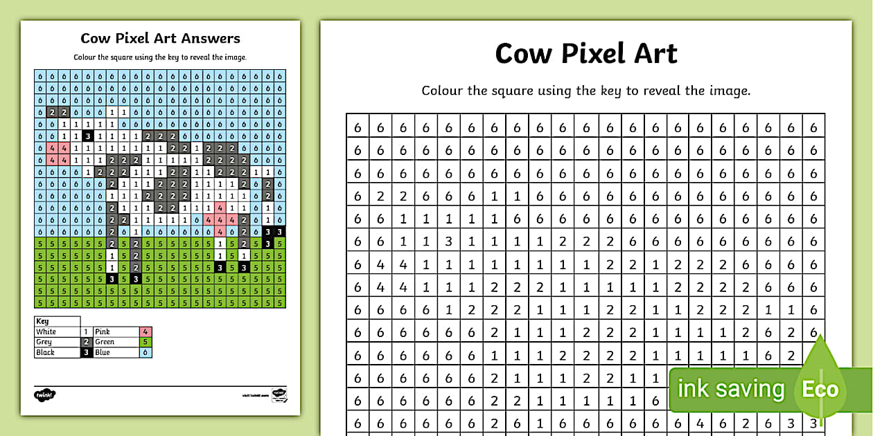 Cow Pixel Art Template (Hecho por educadores) - Twinkl