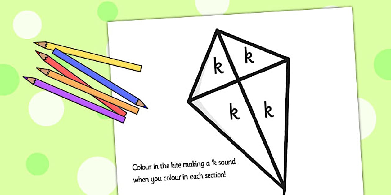 /k/ Sound Production Kite Colouring Sheet - Twinkl