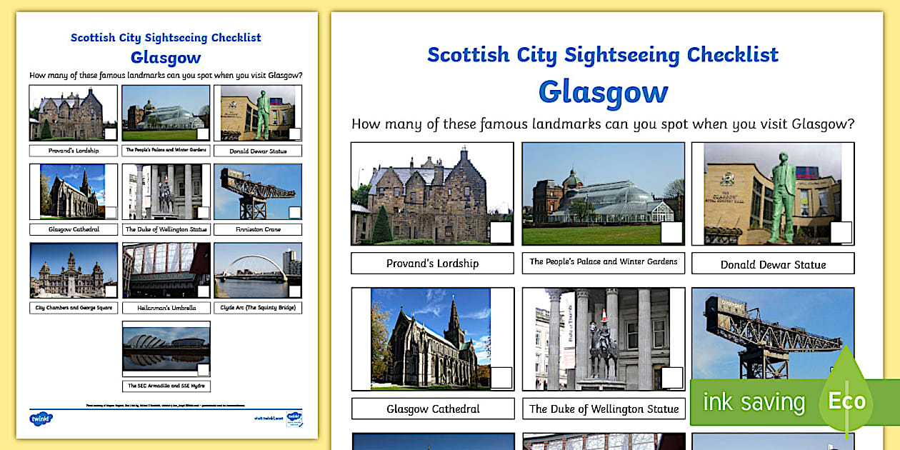 Scottish City Sightseeing Glasgow Checklist Activity Sheet