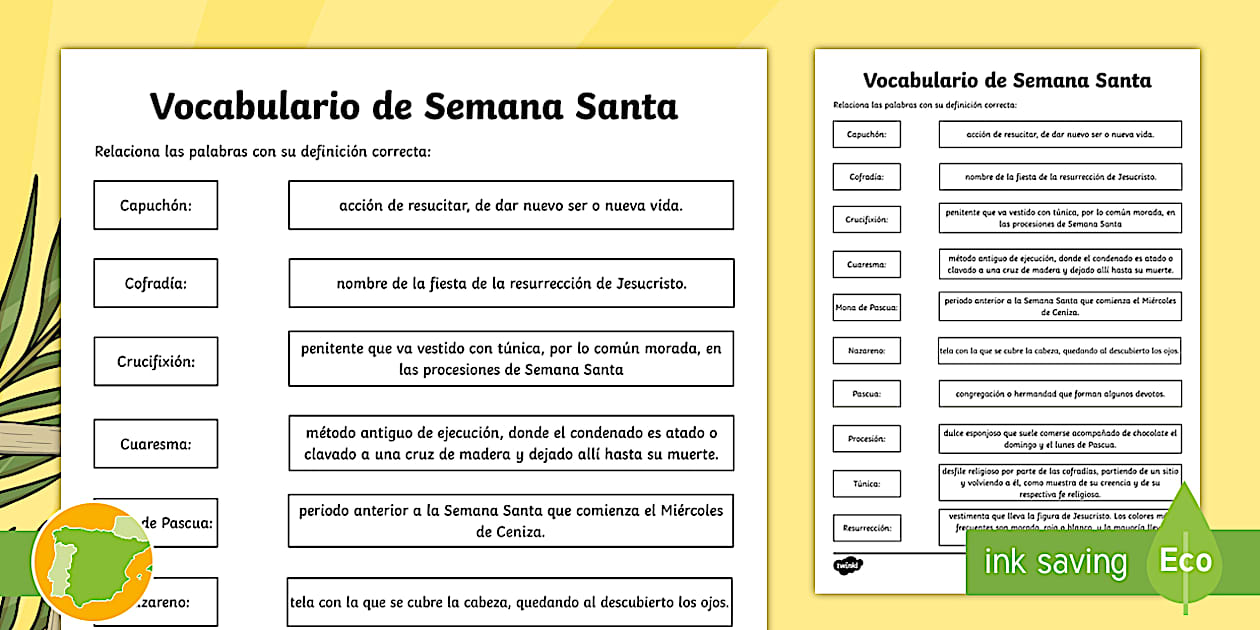 Ficha de actividad: Relacionar palabras - Semana Santa