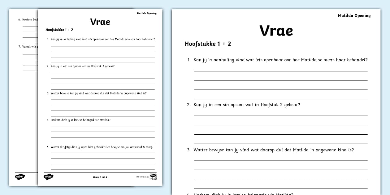 Matilda: Hoër Vermoë Vrae Hoofstuk 1-2 - Twinkl