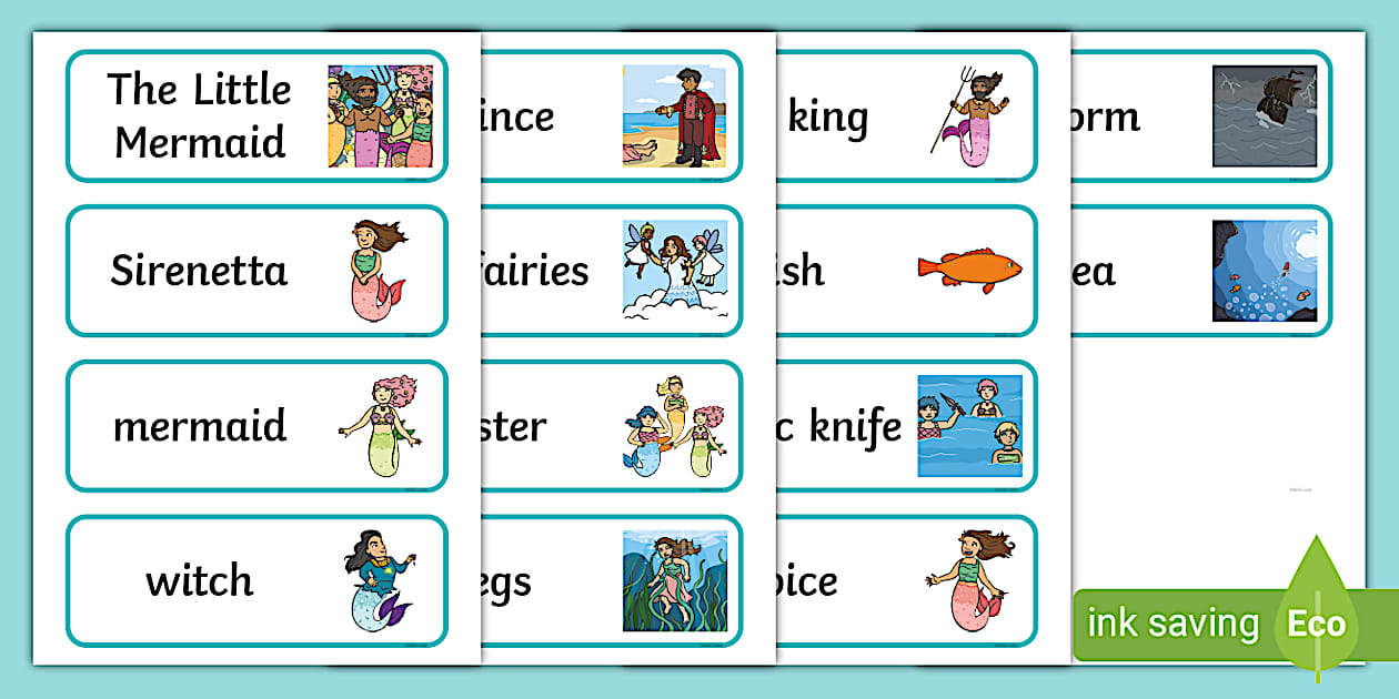 The Little Mermaid Word Cards (teacher made) - Twinkl