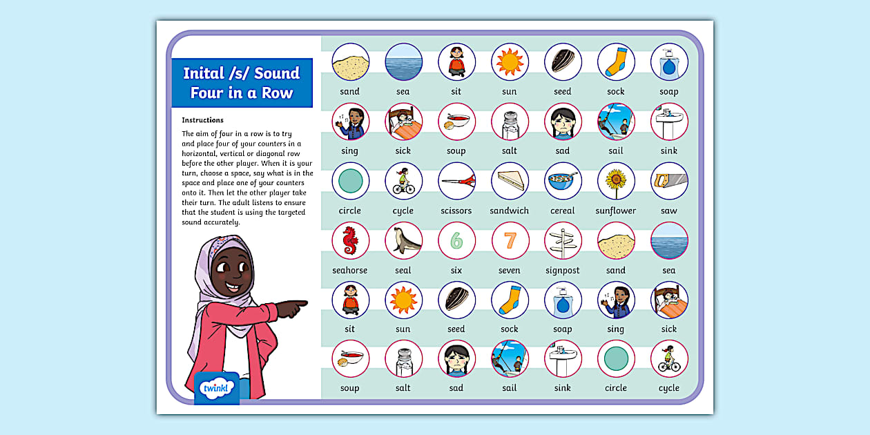 Initial /s/ Sound Four in a Row (Teacher-Made) - Twinkl