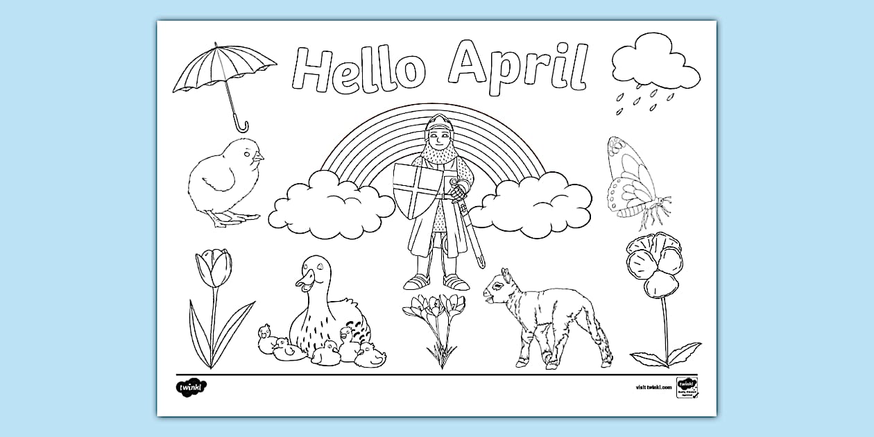Hello April Colouring Page - KS1 (teacher made) - Twinkl