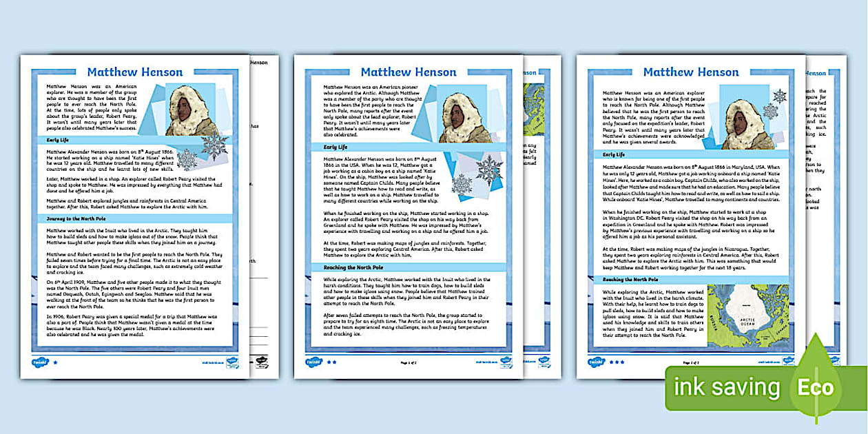 LKS2 Matthew Henson Differentiated Reading Comprehension Activity