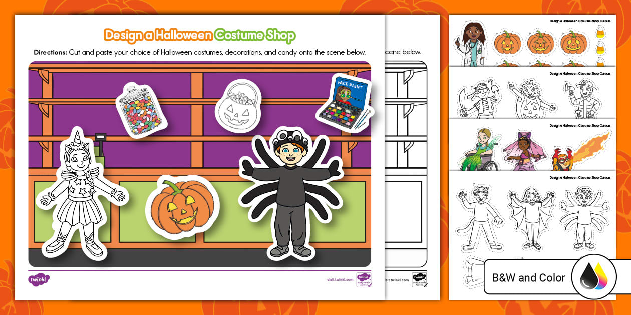 Design a Halloween Costume Shop Cut and Paste Worksheet