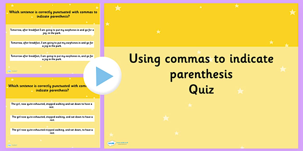 Using Commas to Indicate Parenthesis Punctuation PowerPoint