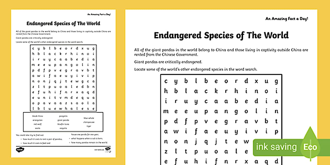 Endangered Species of the World Worksheet (teacher made)