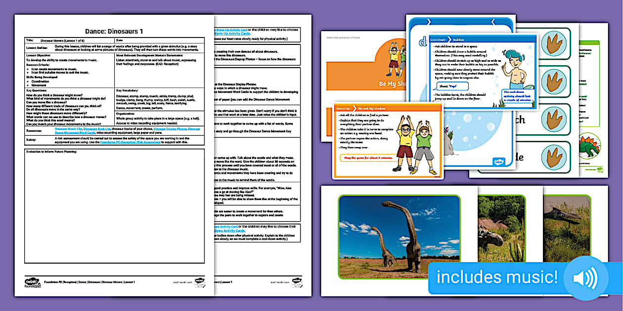 EYFS PE Dance Dinosaurs Lesson 1: Dinosaur Movers - Twinkl