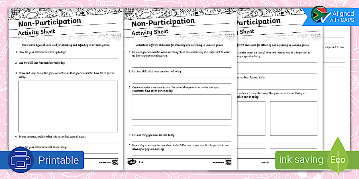 Grade 5 Physical Education: Games Non-Participation Sheet