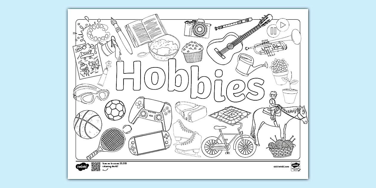Hobbies Colouring Page (teacher made) - Twinkl