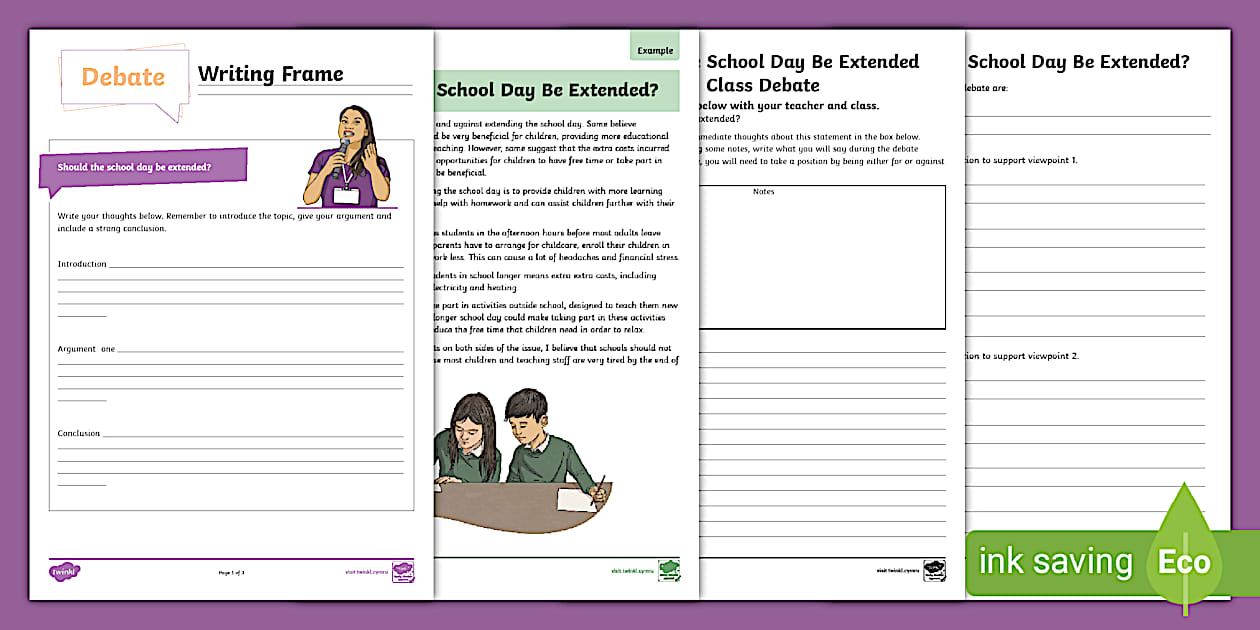 Debating Resource: Should the School Day be Extended? Activity Sheets