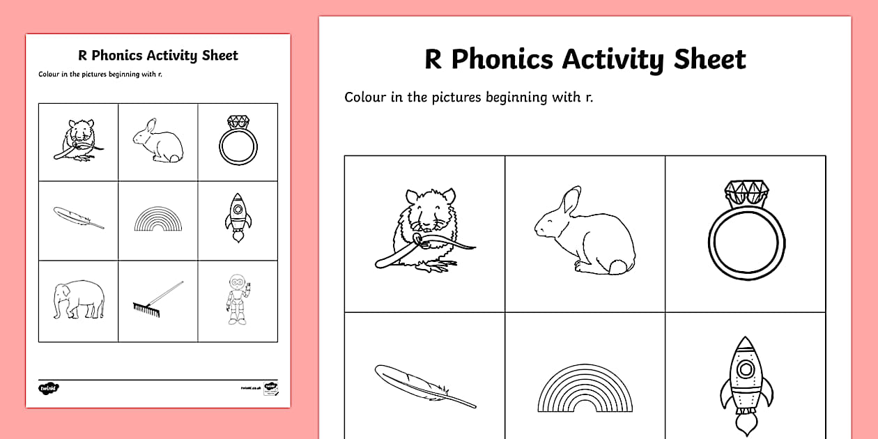‘r’ Phonics worksheet colouring activity. (teacher made)
