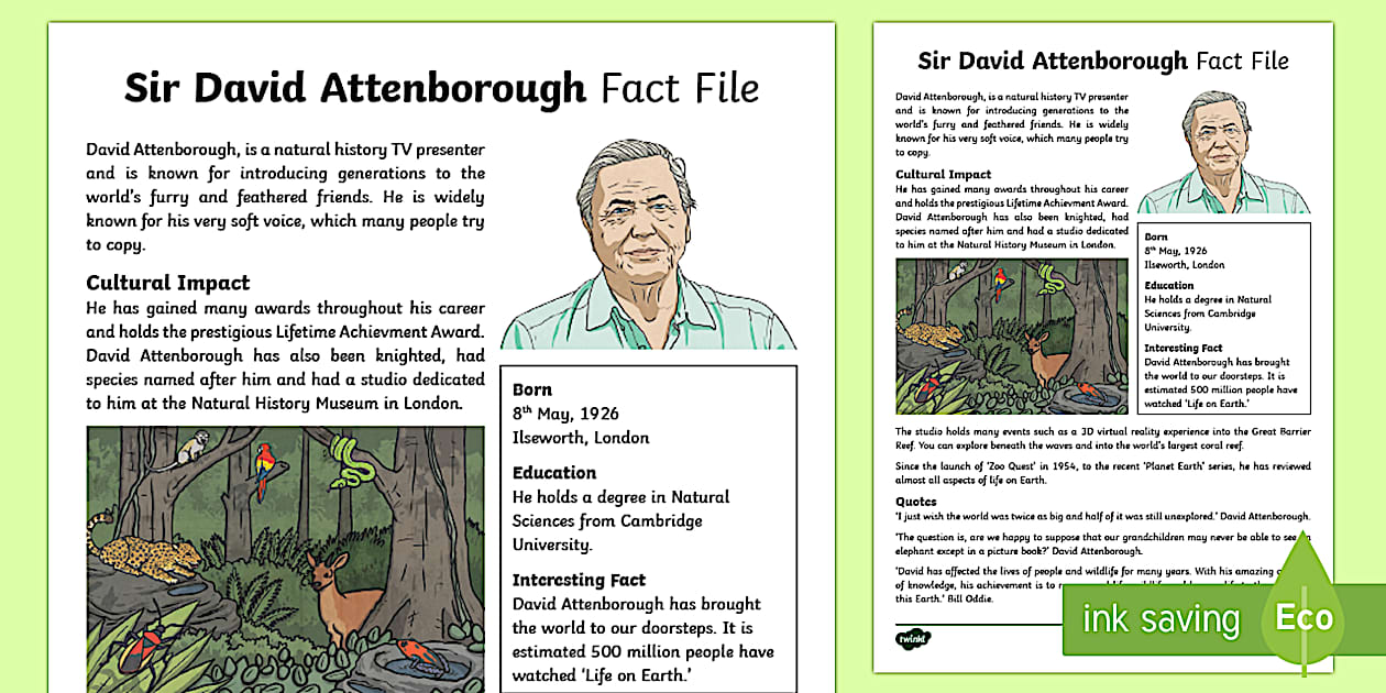 Black and White David Attenborough Significant Individual Fact Sheet