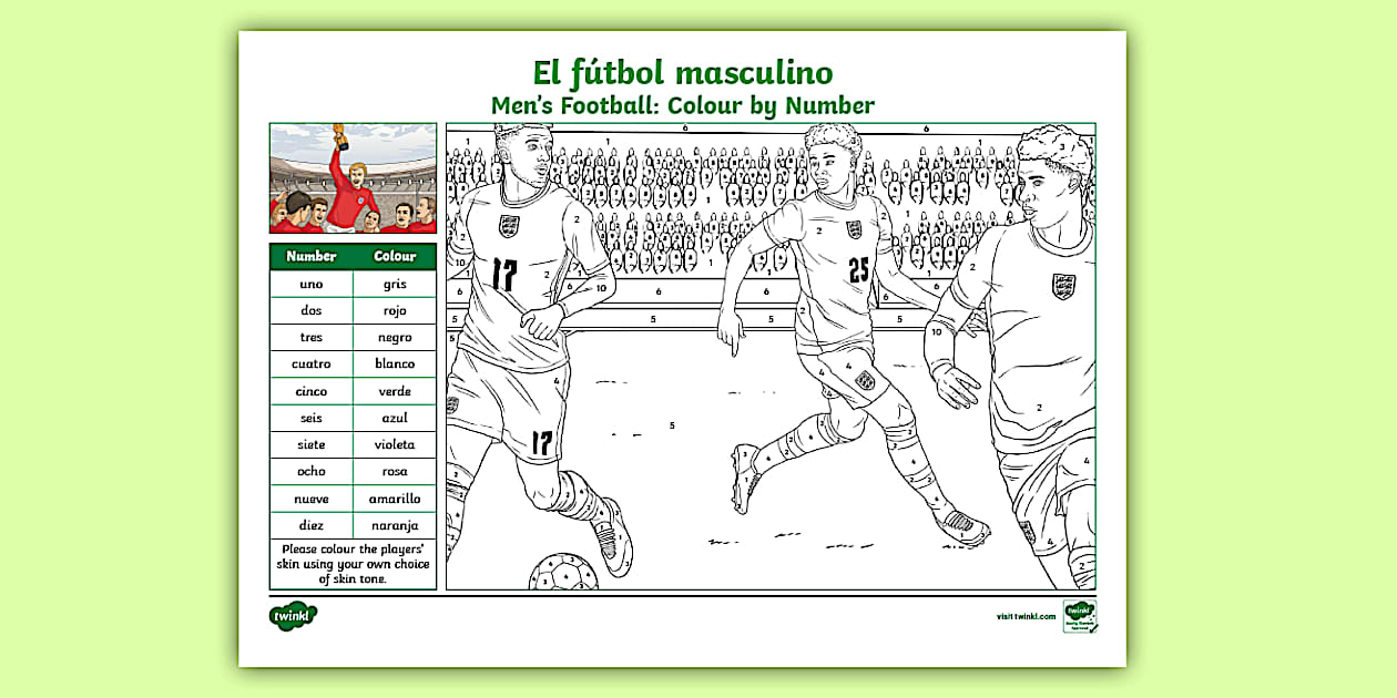 👉 Spanish: Men's Football Colour by Number Activity Sheet