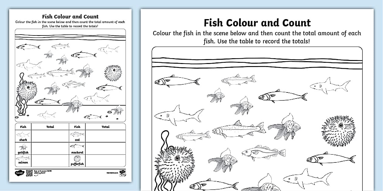 👉 Fish Colour and Count Worksheet (Teacher-Made) - Twinkl
