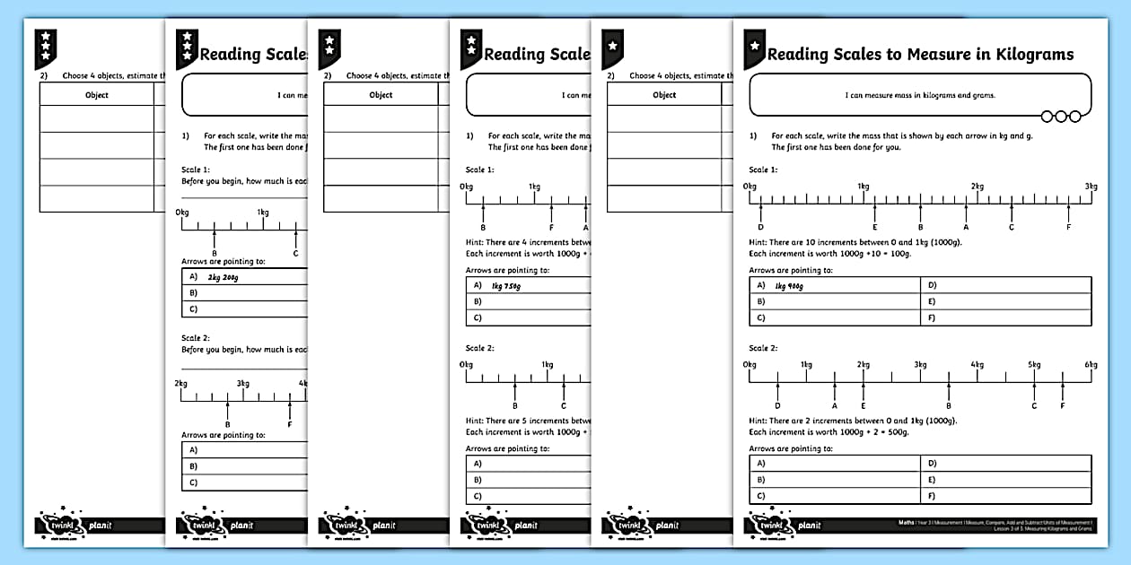 Reading Scales to Measure in Kilograms Differentiated Worksheet ...